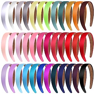 Janinka 36 Pcs Hard Headbands Bulk Plain Satin Headband Hard Headbands 1.2 Inch/ 3 cm Non Slip Ribbon Hairband DIY Hair Headband Holiday Costume Accessories for Women