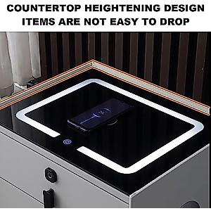 BKEKM Nightstands Bedside Table Led Lights End Table Wireless Charging Nightstand Wood USB Fingerprint Bluetooth Speaker Bedside Cabinet Well Made
