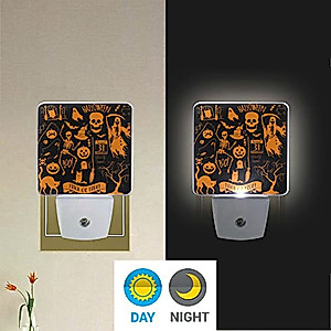 JSTEL Plug-in LED Night Light with Dusk-to-Dawn Sensor, Skull Nightlights Halloween Pumpkin Night Lights Plug into Wall Automatic Lights Motion Sensor for Indoors