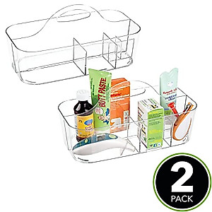 mDesign Plastic Portable Nursery Storage Organizer Caddy Tote - Divided Basket Bin with Handle - Holds Bottles, Spoons, Bibs, Pacifiers, Diapers, Wipes, Baby Lotion, Lumiere Collection, 2 Pack - Clear
