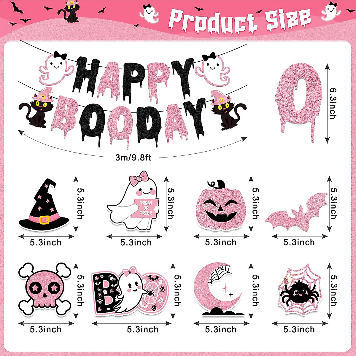 Pink Halloween Party Decorations, Halloween Birthday Party Decorations Includes Happy Boo Day Banner and Halloween Hanging Swirls, Pink Halloween Party Decor for Halloween Outdoor Indoor Supplies