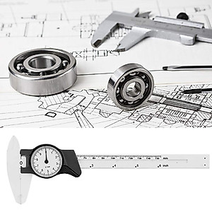 6Inch Vernier Dial Caliper, 0-150mm Plastic Dial Vernier Caliper Ruler Gauge, Plastic Dial Caliper Vernier Caliper Gauge DIY Tools - 0.1mm Read Value Imperial Standard(White)