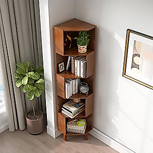 Wilk WILK 5-Tier Cube Corner Bookshelf Bamboo Corner Bookcase Brown 13(L) x 13(W) x 71.4(H)