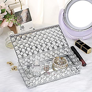 ELLDOO Crystal Jewelry Box Rectangle Trinket Organizer Earrings Rings Box Treasure Box Storage Home Decor Accent Decorative Box with Lid for Valentine Wedding Christmas Birthday Gift, Silver