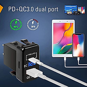 Cllena Quick Charge 3.0 & PD USB C Dual USB Port Charger Socket Power Adapter for Toyota