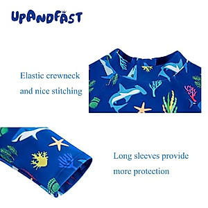 upandfast Baby Boys Swimsuit Long Sleeve One Piece Swimwear Zip Rash Guard Sun Protection (Blue Shark, 24-36 Months)
