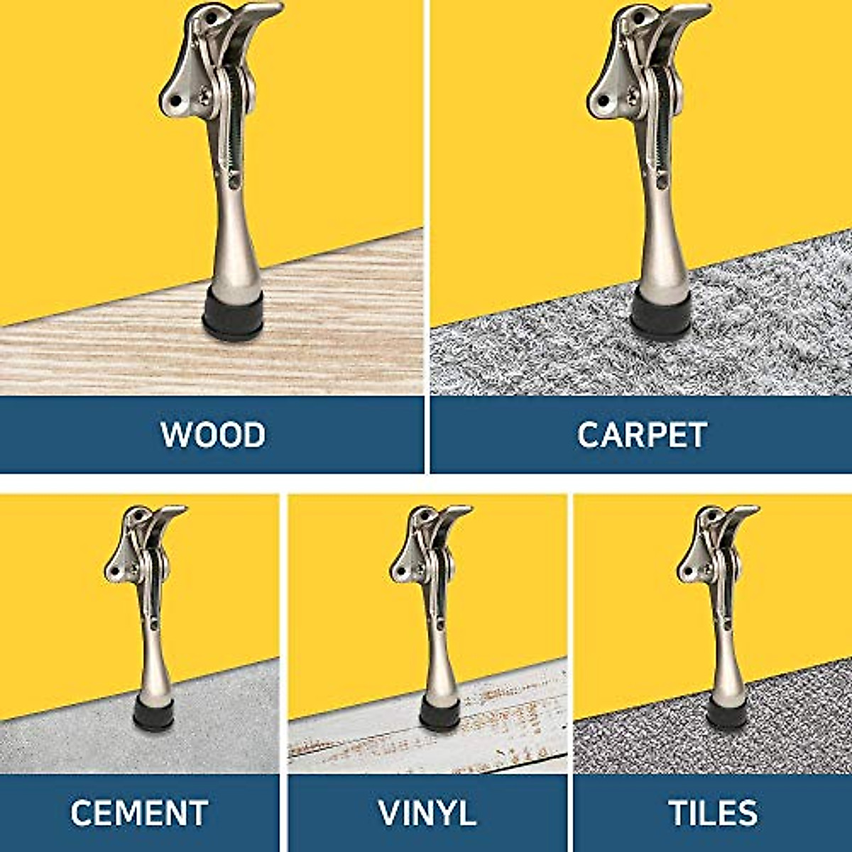 One Touch Kickdown Door Stopper, Door Holder, Heavy Duty Door Stops, Bottom of Door, Height-Adjustable Rubber Tips by HASHI (Satin Nickel 4 inch x 1pack)