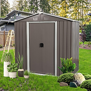 Luxo Abode 6x4 FT Outdoor Storage Shed, Metal Tool Storage House with Air Vent and Pent Roof, Weatherproof Steel Backyard Sheds w/Padlock, for Garden, Patio Lawn, Gray