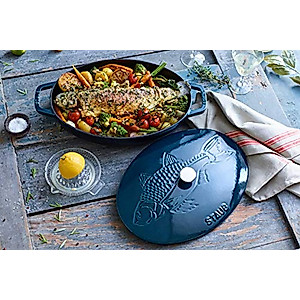Staub 40501-125 Fish Signature Oval Hot Plate Lamer Two-Handed Cast Iron Pot, Induction Compatible