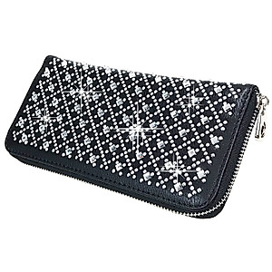 ZzFab Mirror Sparkle Wallet Matching Rhinestone Wallet for Bling Purse (Black)