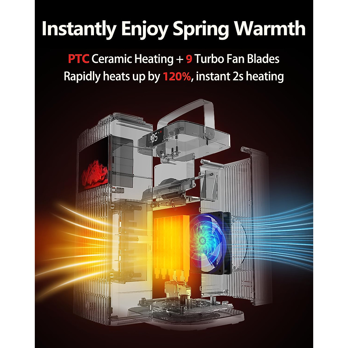 KNKA Space Heater with Thermostat, Electric Space Heaters for Indoor Use, 90° Oscillation, 4 Mode, 12H Timer, 1500W Fast Heating Ceramic Heater for Bedroom, Home, Office - ETL Certified, 13.78"