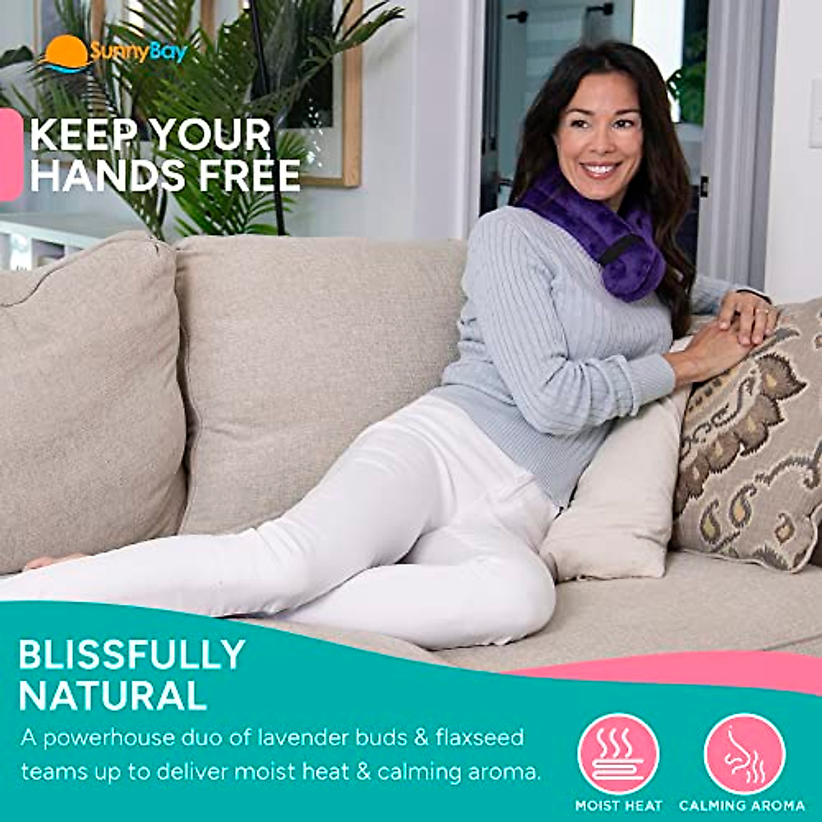 SunnyBay Microwave Heating Pad, Microwavable Heated Neck and Shoulder Wrap with Wide Neck Coverage, Hands-Free Moist Aromatherapy Hot or Cold Pack with Lavender, FSA HSA Approved, 26x5 Inches, Purple