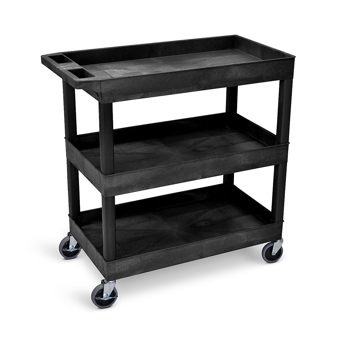 Stand Steady Tubstr 3 Shelf Utility Cart | Heavy Duty Service Cart Supports Up to 400 lbs | Tub Cart with Deep Shelves | Great for Warehouse, Garage, Cleaning, Office & More (32 x 18 / Black)