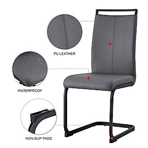 Ginxesh 71" Glass Dining Table Set,0.39" Glass Top Dinner Table with 6 Chrome Metal Legs,High Back PU Leather Padded Dining Chairs,Dining Table Set for Kitchen or Living Room Use (6 Sets, Black+Grey)