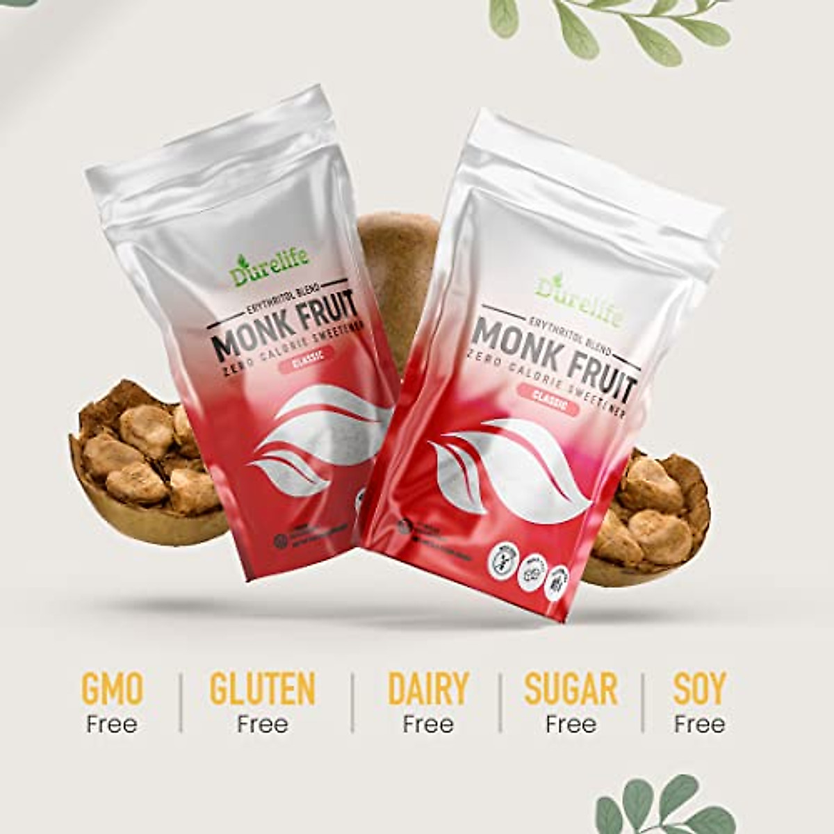 Durelife Monk Fruit Sweetener, Classic - White Sugar Substitute, Keto Diet Friendly, 1:1 Sugar Replacement, Zero Calorie, White Sugar Substitute - 5 lb (Packaging May Vary)