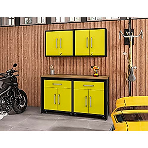 Manhattan Comfort Eiffel 5-Piece Garage Storage Set in Matte Black and Yellow
