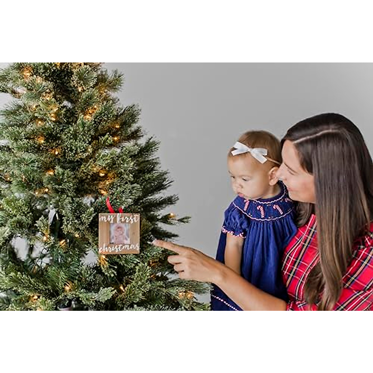 Pearhead Baby’s First Christmas Wooden Picture Frame Ornament, Newborn Milestone Keepsake Photo, Holiday Gift For New and Expecting Parents, Rustic My First Christmas Ornament