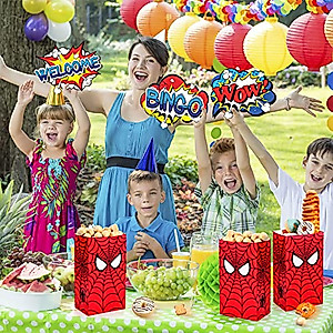 30 Pieces Spider Party Treat Bags Spider Theme Birthday Party Hero Web Printed Kraft Paper Goodie Bags Candy Bags for Theme Birthday Party Decorations and Supplies