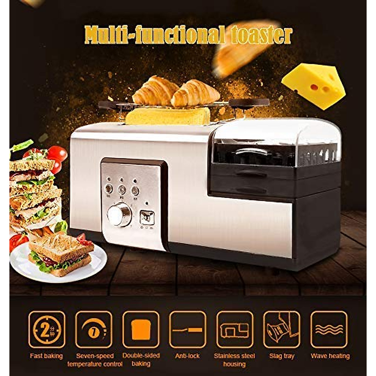 Hot Dog Roller Machine, Stainless Steel Sausage Grill Hot Dog Machine, with Heating Aluminum Rod and Anti-Scald Handle, Bun Warmer Machine, for Food Street, Snack Bar, Restaurant