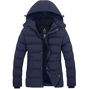 wantdo Women's Windproof Puffer Jackets Hooded Winter Coat Parka Jackets Navy XL