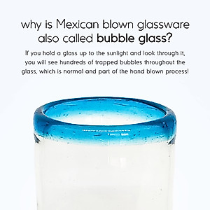 MexHandcraft Aqua Blue Rim 20 oz Tall Iced Tea Glasses, set of 6, Mexican Handmade Glassware, Recycled Glass, Lead & Toxin Free (Tall Iced Tea)