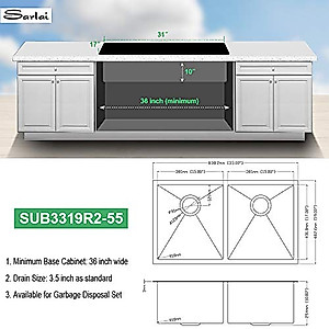33 Black Kitchen Sink Double Bowl - Sarlai 33 inch Undermount Sink Stainless Steel 16 Gauge Gunmetal Black Double Bowl 50/50 Divide Under Counter Kitchen Sink Basin