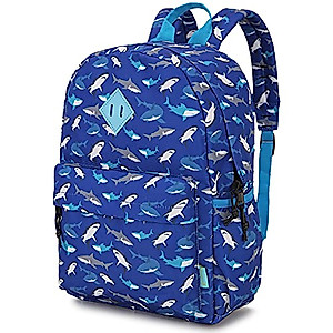 VX VONXURY Backpack for Boys and Girls, Lightweight Kids Backpack Preschool Toddler Kindergarten Bookbag with Front Chest Buckle,Navy Shark