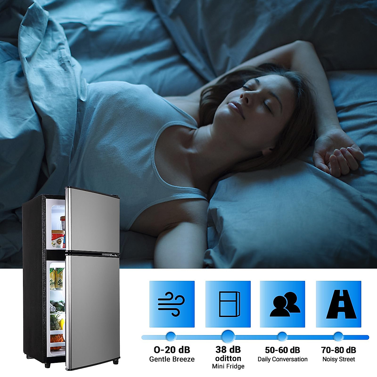 rosmena Mini Fridge, 4.0 Cu.Ft Apartment Size Refrigerator, Samll Refrigerator, dorm fridges with freezer for Apartment, Office, Kitchen, Dorm, Compact Refrigerator with 7 Temperature Modes