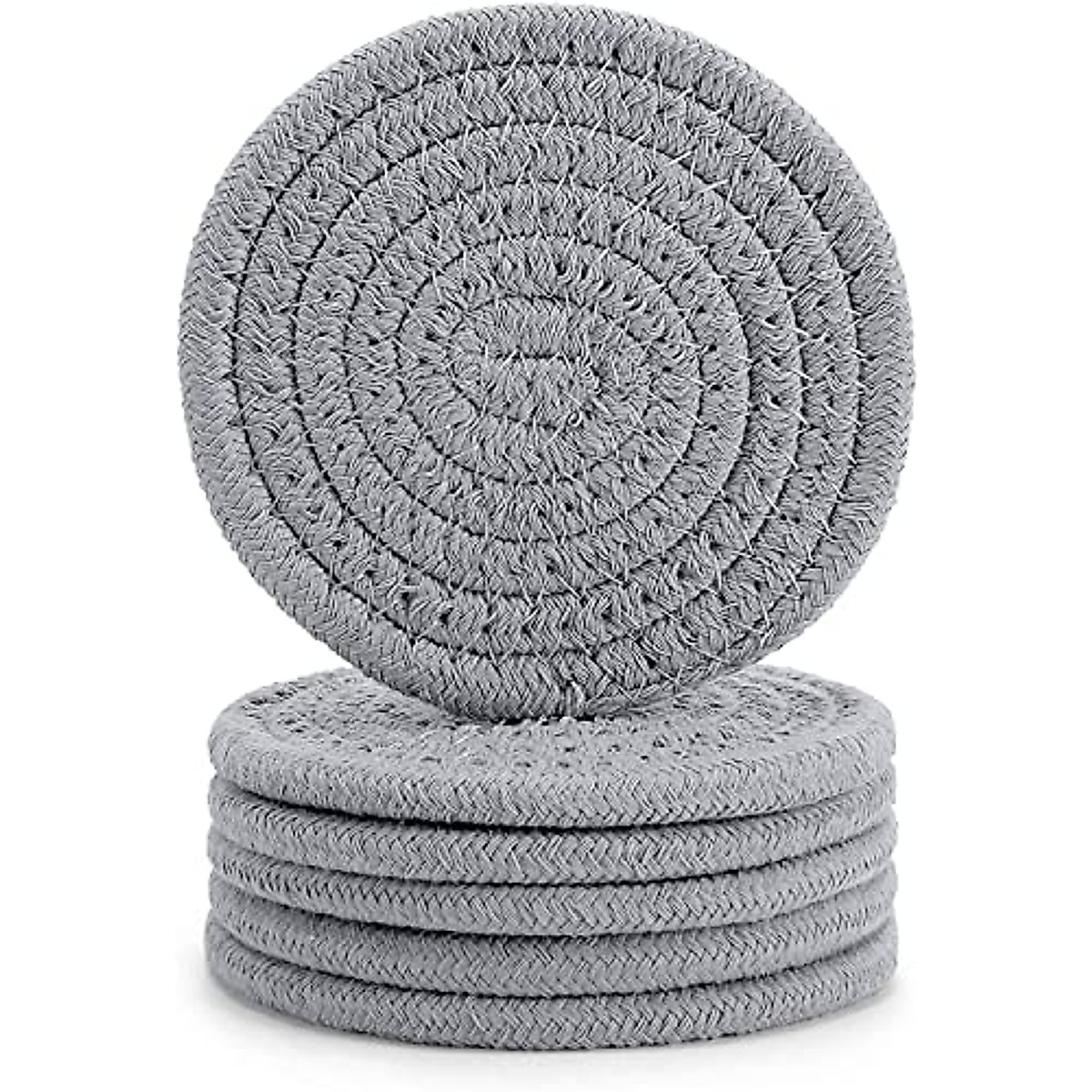 Avalon Cute Coaster Set of 6 Pcs, Super Absorbent Drink Coaster for Desk, Heat Resistant Coaster for Work Desk and Coffee Tabletop Protection Farmhouse Coaster for Home Decor (Light Grey, 4.3 Inches)
