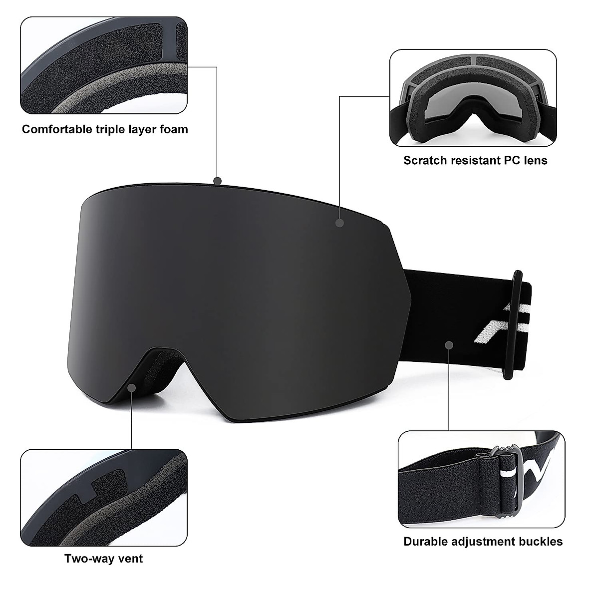 FMY Ski Goggles for Men Women & Youth - Anti Fog UV400 Protection Snowboard Snow Skiing Goggles for Adult