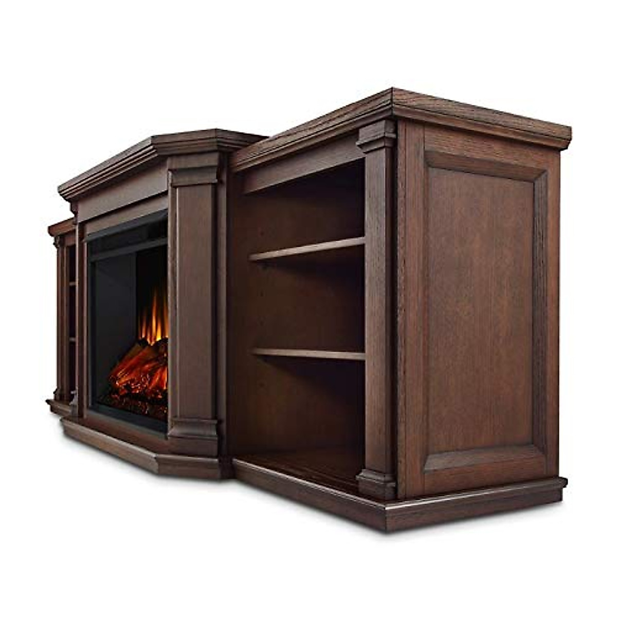 BOWERY HILL Modern Solid Wood Entertainment Center Media Console Electric Fireplace in Chestnut Oak