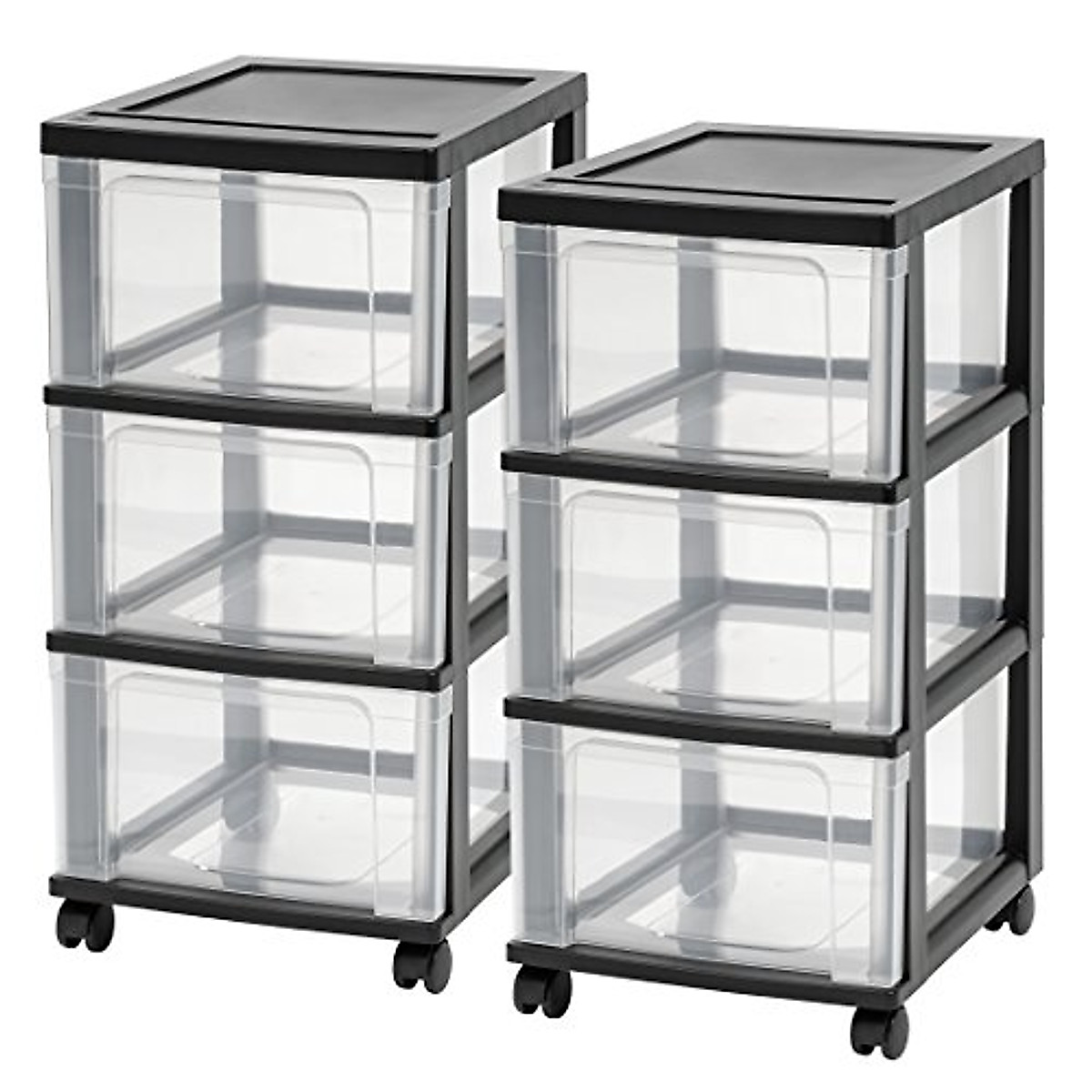 IRIS USA NC-3 Wide Storage Cart, 3 Drawer (2 Pack), Black, 2 Count