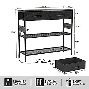 COTUBLR Console Table with Drawers and Outlets, Entryway Table with Storage Shelves, 39 inch Narrow Sofa Table for Living Room, Entry Table for Entryway, Hallway, Living Room Furniture, Grey Oak