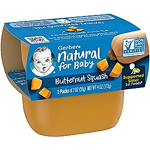 Gerber Natural for Baby 1st Foods Baby Food Tubs, Butternut Squash, Non-GMO Pureed Baby Food, Made with Natural Vegetables, 2 - 2 OZ Tubs/Pack (Pack of 4)