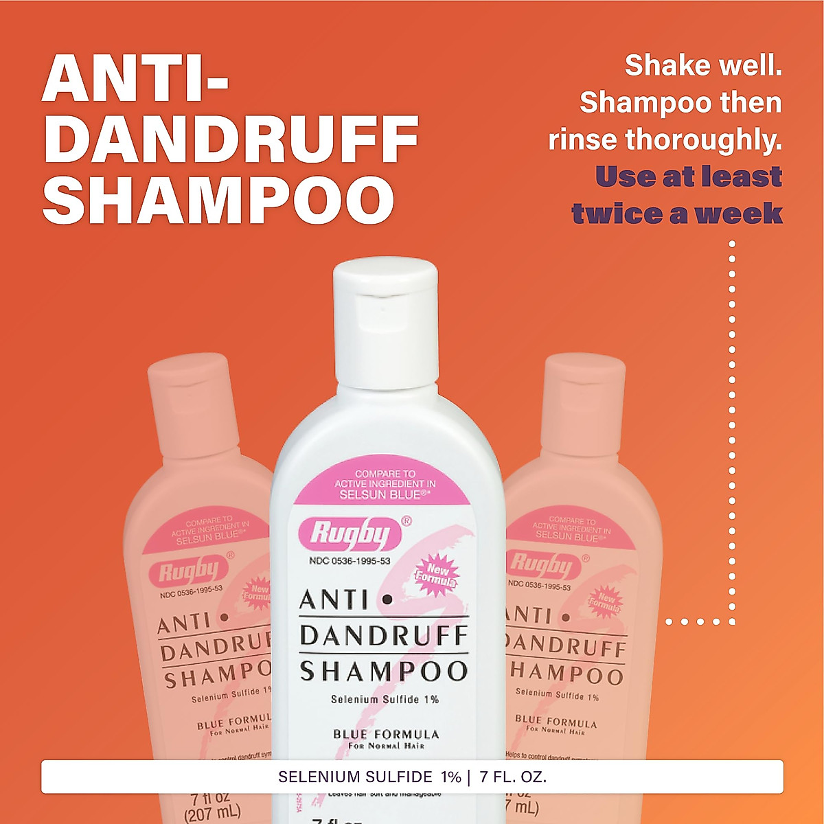 Rugby Selenium Sulfide Anti-Dandruff Shampoo - Blue Formula for Normal Hair - 7 Oz