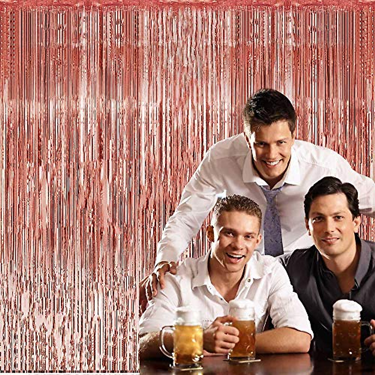 2PCS Rose Gold Foil Fringe Curtains Photo Backdrop,3ft x 8.3ft Metallic Tinsel Curtains for Birthday Wedding Engagement Bachelorette Party Bridal Shower Baby Shower Decorations Favors Supplies