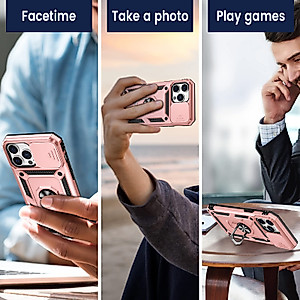 Goton Armor Case for iPhone 13 Pro Max Stand Case with Slide Camera Cover & Kickstand Military Grade Heavy Duty Protective with Magnetic Car Mount Holder for iPhone 13 Pro Max 6.7 Rosegold