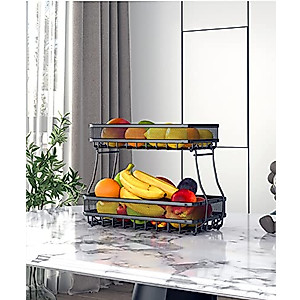 OKZEST 2 Tier Fruit Basket, Vegetable Fruit Basket Bowl for Kitchen Countertop, Metal Fruit Storage Stand Holder Organizer for Bread Snack Potato Onion Produce