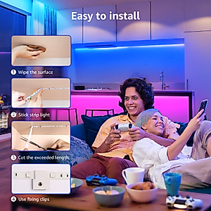 LE LED Strip Lights, RGB 5050 LED Strips with Remote Controller, Color Changing Tape Light with 12V Power Supply for Room, Bedroom, TV, Kitchen, Desk