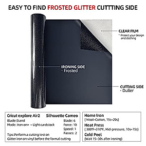 Black Glitter HTV Heat Transfer Vinly Roll for T Shirts- 12”x8ft Easy to Weed Cut Black Glitter Iron on Vinyl for Cricut Silhouette Cameo