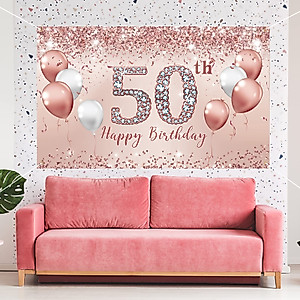 Trgowaul 50th Birthday Decorations for Women, Pink Rose Gold 50th Birthday Banner Backdrop 50 Birthday Party Decorations for Women Turnin 50, 50th Fabulous Birthday Background Birthday Gift for her