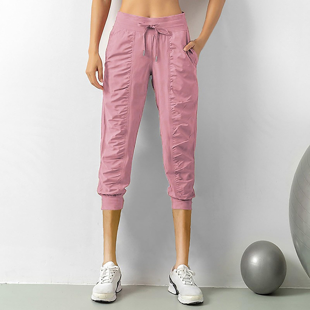 JIMENEZ Capri Pants for Women 2023 Capri Leggings Lightweight Sports High Wasit Stretch Pants with Pockets Cropped Trousers