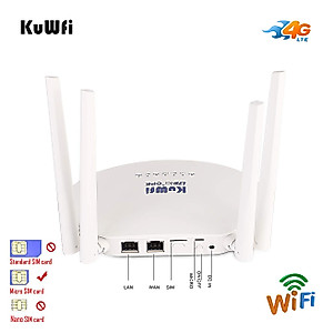 KuWFi 4G LTE Router with SIM Card Slot, 300Mbps Unlocked Wireless WiFi Internet Routers with 4pcs Non-Detachable Antennas for USA/CA/MX[Not for Verizon]