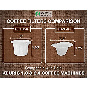 PARTY BARGAINS 300 Paper Coffee Filters - White Classic Design Single-Use Coffee Filter Compatible with Keurig 1.0 & 2.0, Perfect Size and Quantity