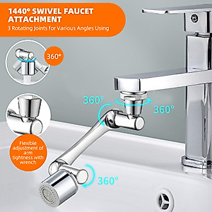 CLINFASTER 1080° Swivel Faucet Extender, 360° Swivel Robotic Arm Faucet Aerator, 2 Mode Splash Water Filter Extension, Multifunctional Universal Model Sink Faucet Adapter for Kitchen/Bathroom Sink