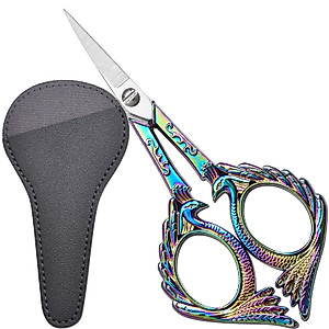 HITOPTY Embroidery Scissors, 5in Small Sewing Scissor Vintage Rainbow Sharp Pointed Tip Shears W/Sheath for Craft Art Work Handicrafts Tool Thread Yarn Fabric Detail Cutting Everyday Use
