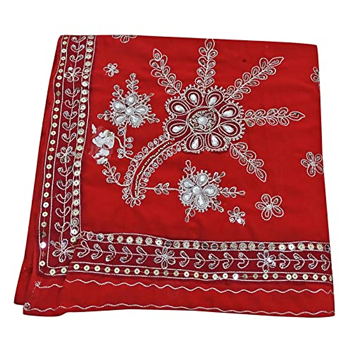 Peegli Indian Sarong Wrap Red Vintage Textile Georgette DIY Fabric Traditional Embroidered Cloth