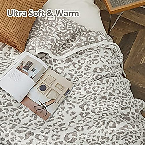Fluffy Leopard Knitted Throw Blanket Ultra Soft Reversible Grey White Cheetah Printed Bed Blanket Cozy Warm Micro Plush Blanket for Couch Bed Sofa (Grey, 51"x63")