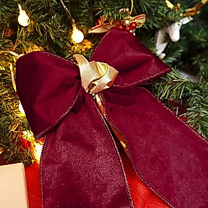 Wine (Burgundy) Velvet with Gold Metallic Backing Wired Ribbon 4 Inch x 10 Yards for Christmas Tree Topper Home Decoration Wreath Gift Wrapping DIY Craft