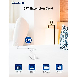ELEGRP Travel Power Strip with 65W USB C, 3 Outlets 3 USB(2 USB-C), 5ft Extension Cord with 3 Widely Spaced Outlets, 65W USB C Fast Charging Compatible with MacBook, Travel Hotel Cruise Essentials